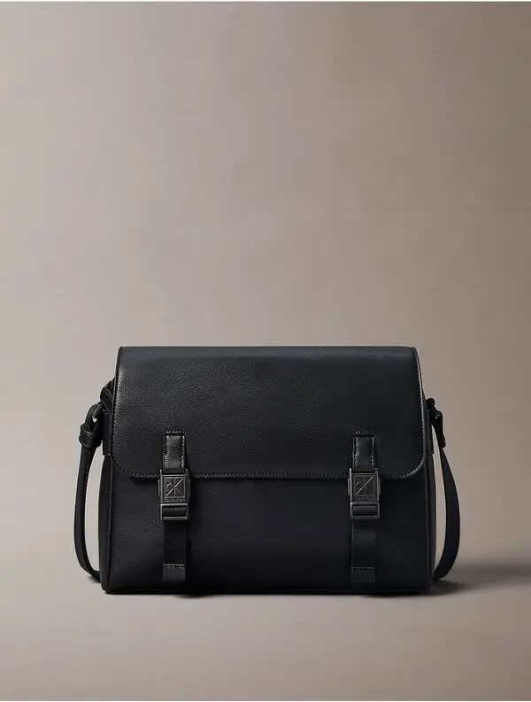 Calvin Klein Emblem Logo Hardware Flap Messenger Bag