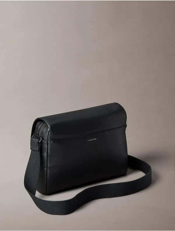 Calvin Klein Emblem Logo Hardware Flap Messenger Bag