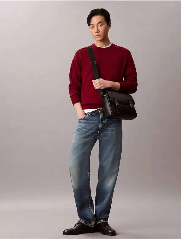 Calvin Klein Emblem Logo Hardware Flap Messenger Bag