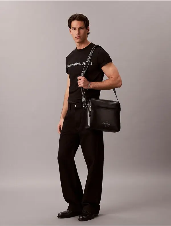 Calvin Klein Bold Monologo Webbing Strap Flight Bag