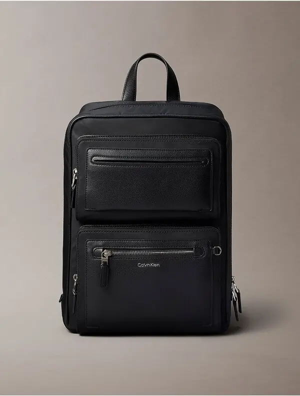 Calvin Klein Hardware Logo Mixed Double Pocket Backpack