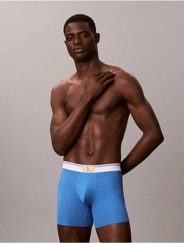 Calvin Klein Graphic Monogram Microfiber Stretch Rib Boxer Brief - Poseidon Blue