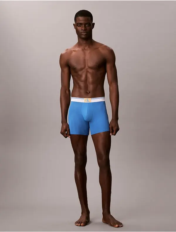Calvin Klein Graphic Monogram Microfiber Stretch Rib Boxer Brief - Poseidon Blue