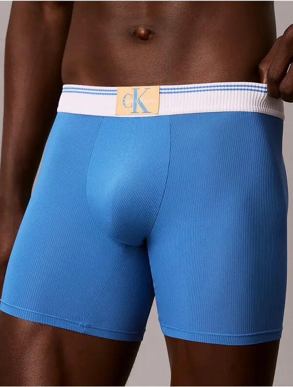 Calvin Klein Graphic Monogram Microfiber Stretch Rib Boxer Brief - Poseidon Blue