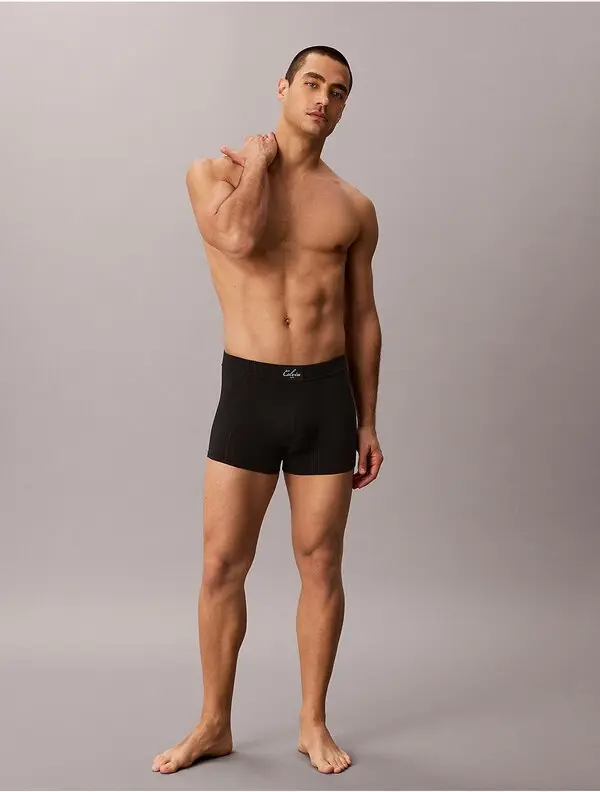 Calvin Klein Cotton Stretch Script Patch Trunk - Black