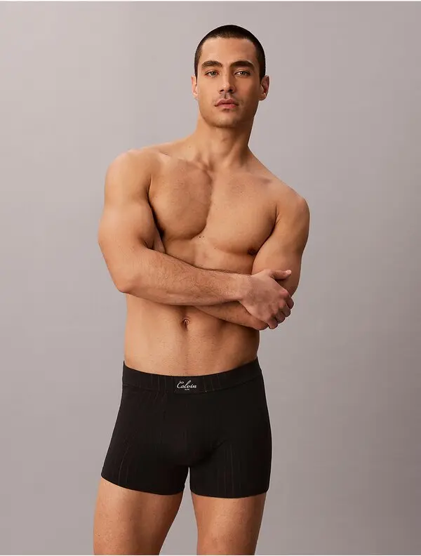 Calvin Klein Cotton Stretch Script Patch Trunk - Black