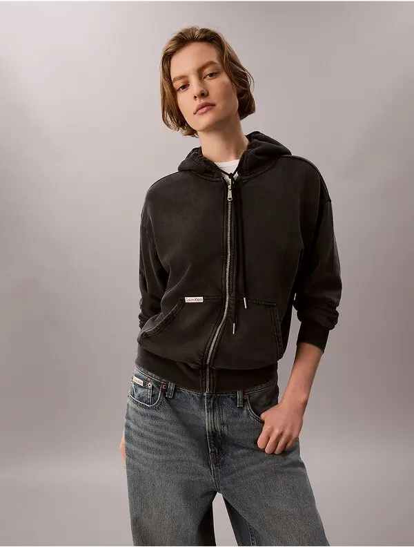 Calvin Klein Denim Wash French Terry Full Zip Sweatshirt