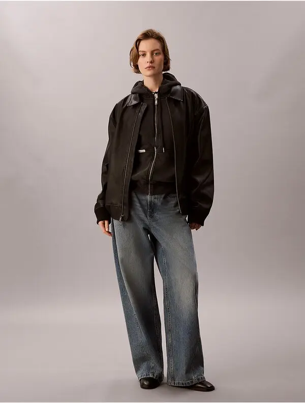 Calvin Klein Denim Wash French Terry Full Zip Sweatshirt