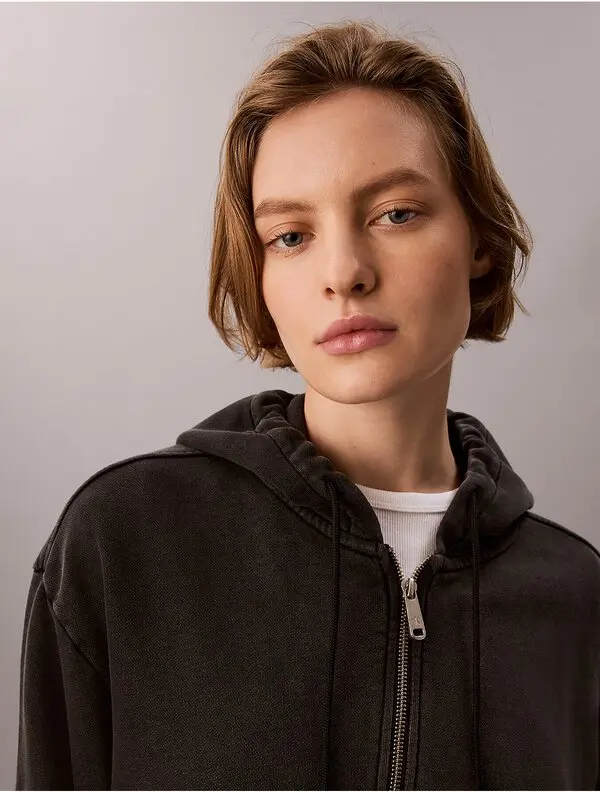 Calvin Klein Denim Wash French Terry Full Zip Sweatshirt