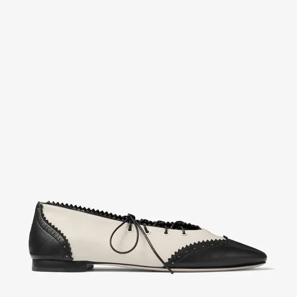 JIMMY CHOO Margot Lace Up Flat With Broguing - Black/bone