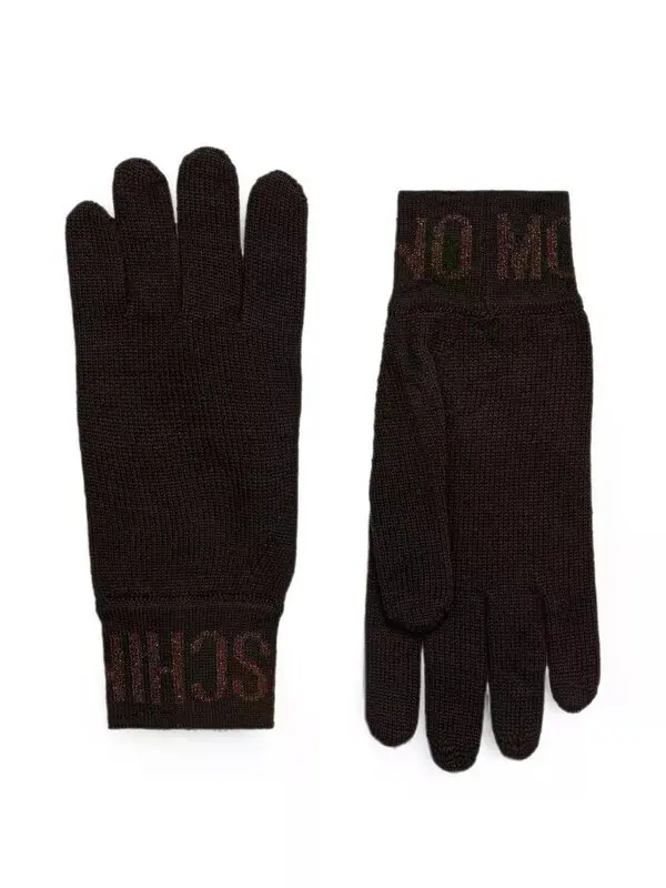 Moschino Logo-knit Ribbed Wool Gloves