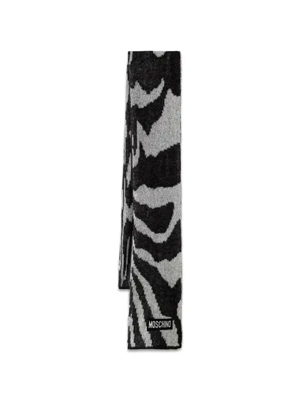 Moschino Zebra-pattern Logo-patch Scarf - Black