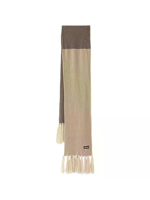 Moschino Ribbed-knit Fringed Scarf - Neutrals