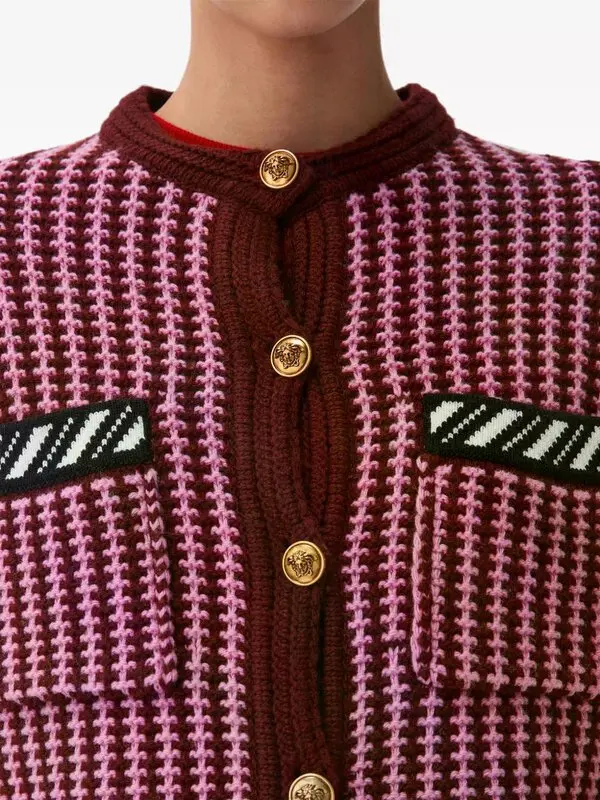 Versace Wool Crochet-stitch Knit Cardigan With Medusa Buttons - Purple