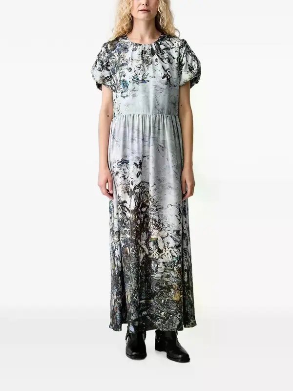 Munthe Abstract Print Puff Sleeve Maxi Dress