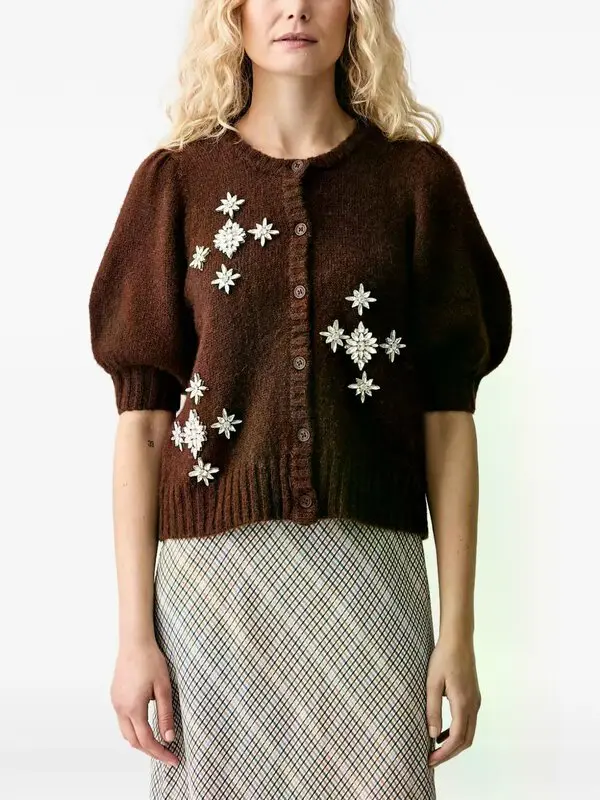Munthe Crystal-embellished Puff Sleeve Cardigan