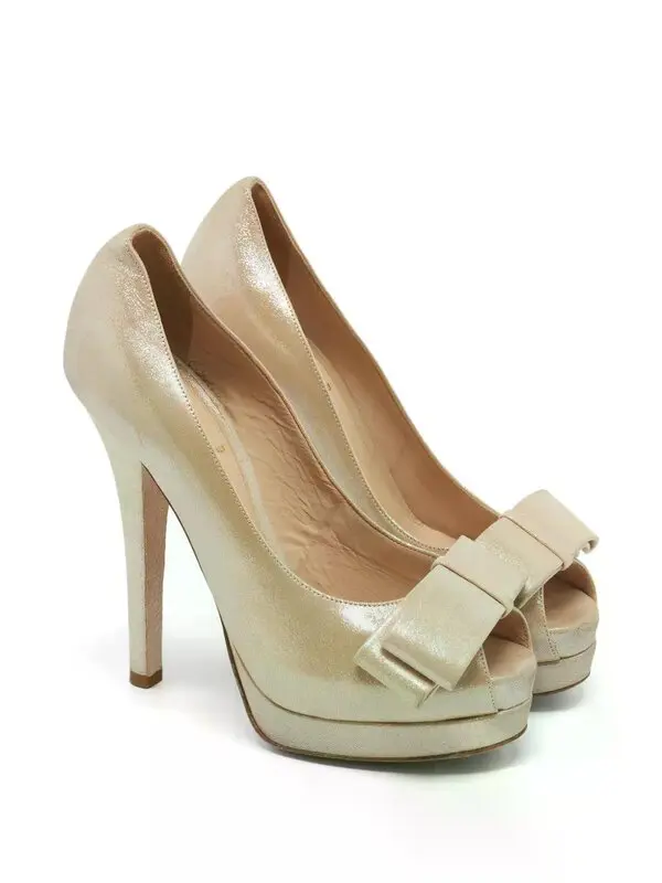Fendi Peep-toe Bow Stiletto Pumps - Neutrals