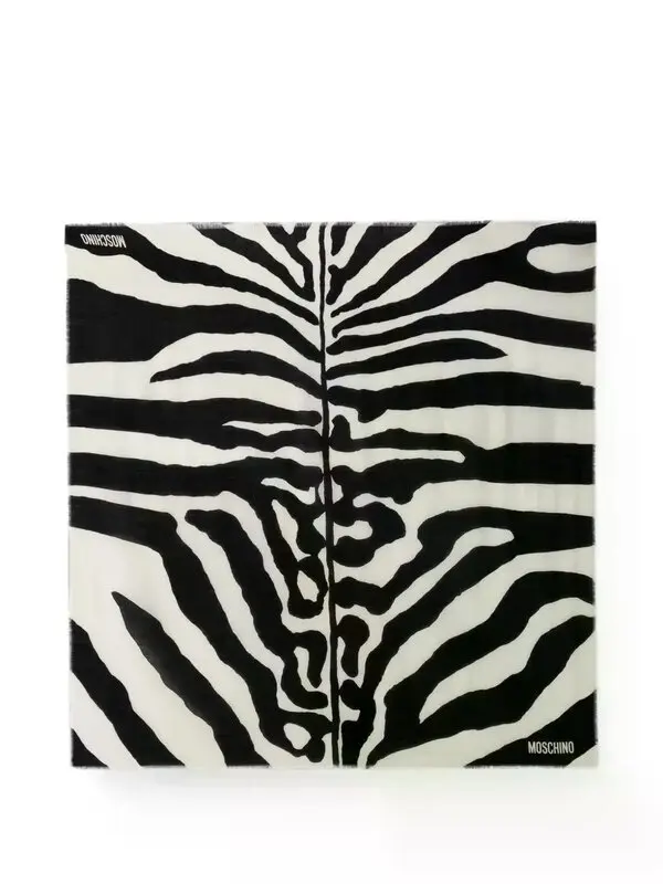Moschino Zebra-print Frayed-edge Wool Scarf