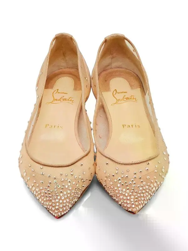 CHRISTIAN LOUBOUTIN Follies Strass Mesh Ballet Flats - Neutrals