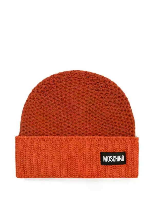 Moschino Patch Chunky Knit Wool Beanie