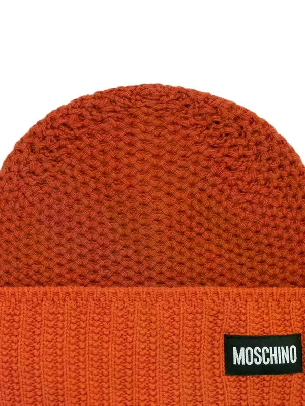 Moschino Patch Chunky Knit Wool Beanie