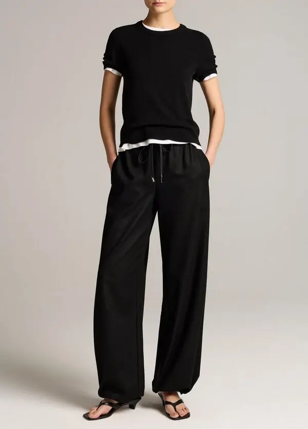 Vince Italian Wool-blend Flannel Drawstring Wide-leg Pants - Black