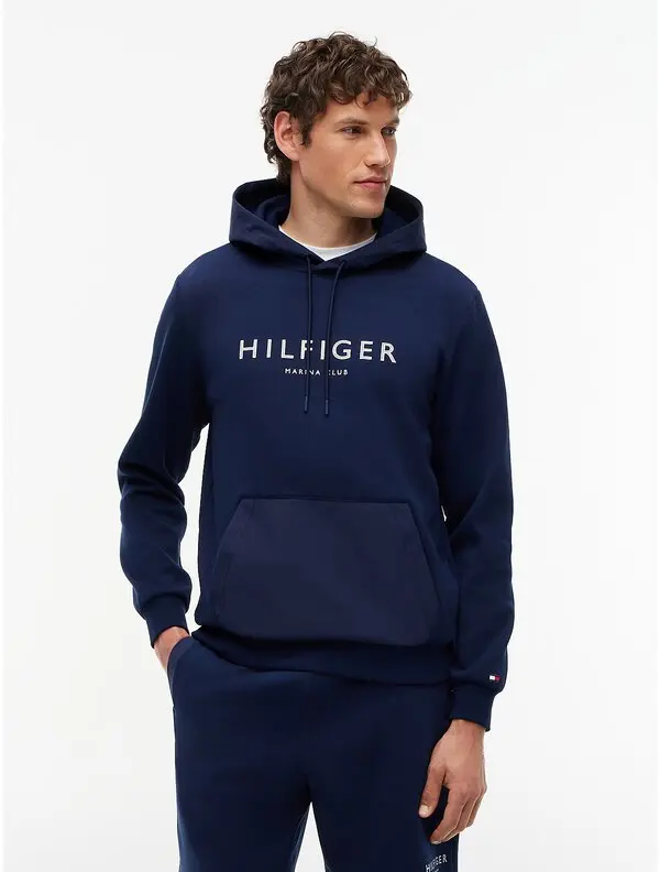 Tommy Hilfiger Mixed-media Logo Hoodie - Light Navy