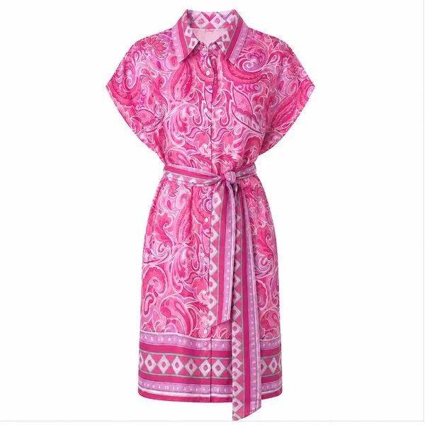 Loveist Store Linen Blend Belted Shirt Dress