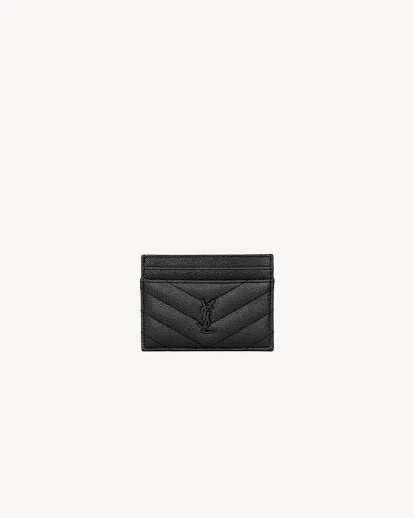 Saint Laurent Cassandre Matelassé Card Case In Grain De Poudre Leather - Black