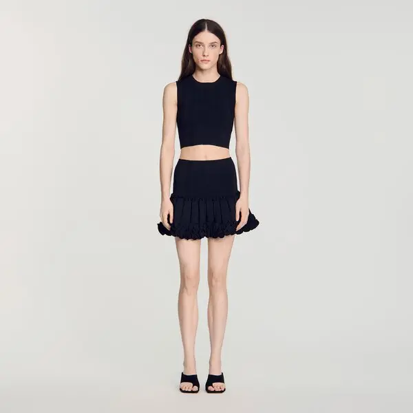 Sandro Cropped Ribbed Knit Top