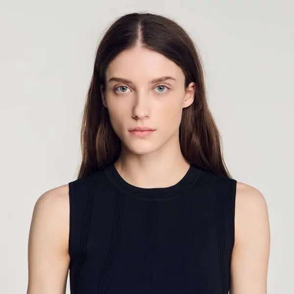 Sandro Cropped Ribbed Knit Top