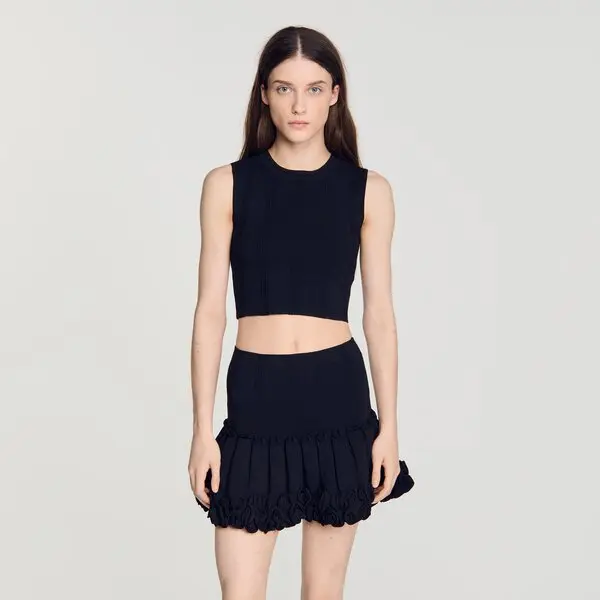 Sandro Cropped Ribbed Knit Top