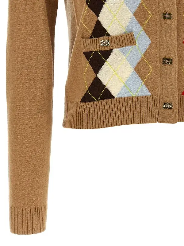 GANNI Argyle Cashmere Blend Cardigan - Cream