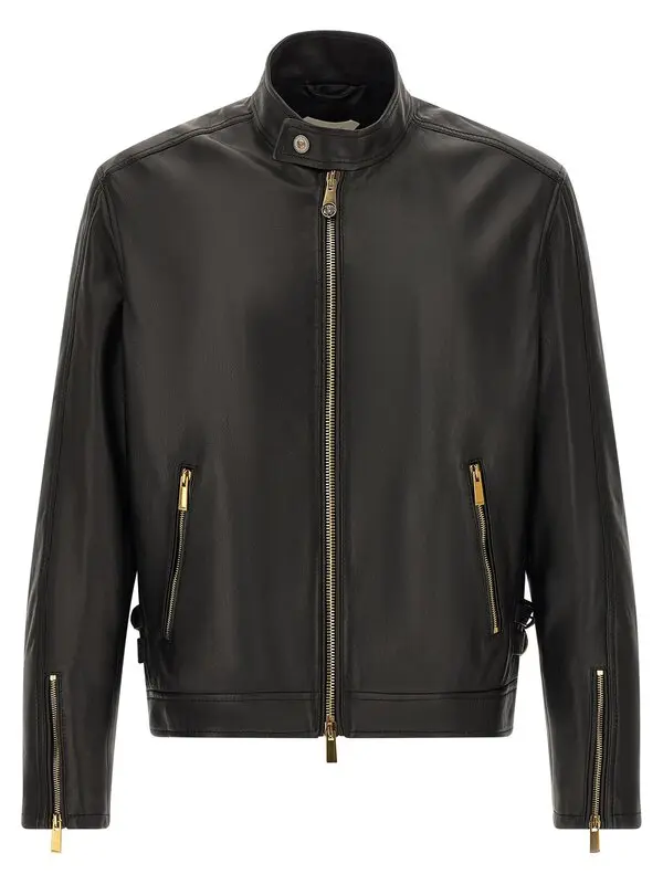 Versace Leather Biker Jacket With Medusa Hardware