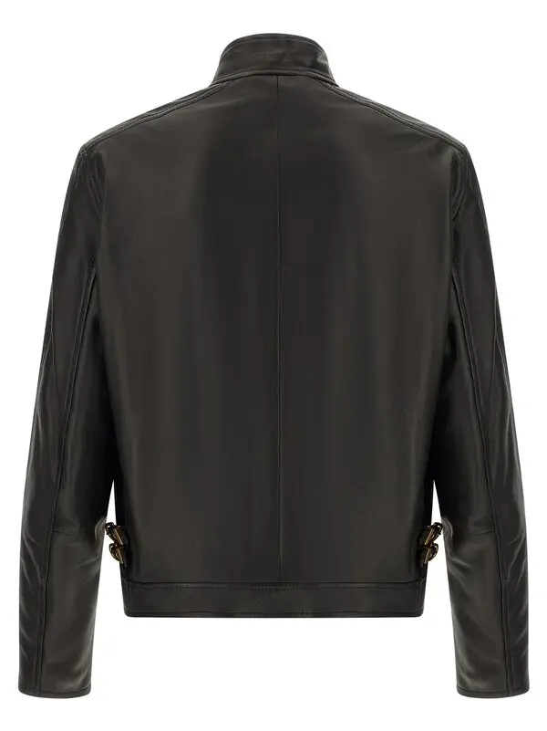 Versace Leather Biker Jacket With Medusa Hardware