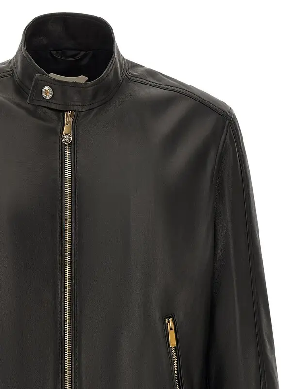 Versace Leather Biker Jacket With Medusa Hardware
