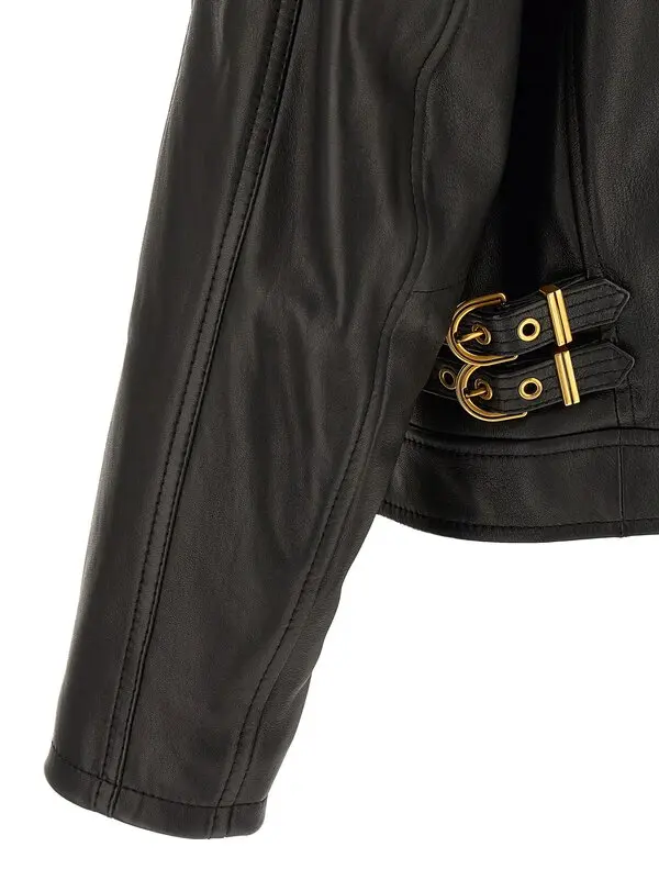 Versace Leather Biker Jacket With Medusa Hardware