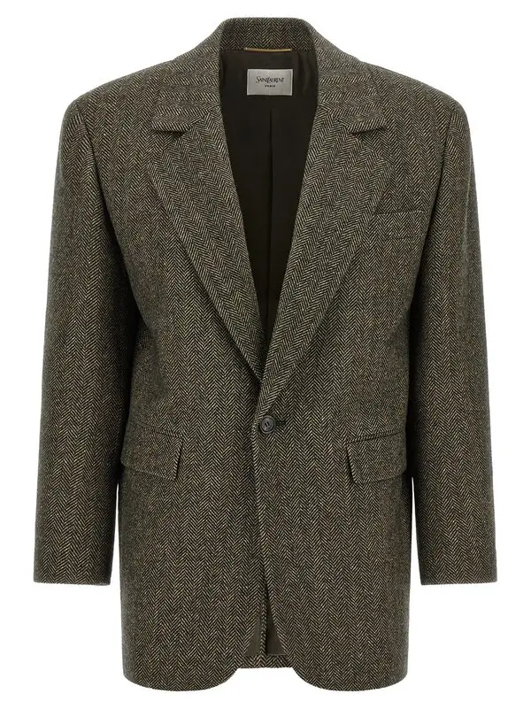 Saint Laurent Single-breasted Herringbone Blazer