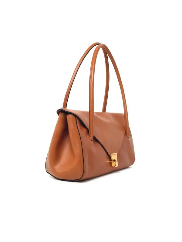 Marni Calfskin Leather Shoulder Bag With Turn Lock Closure - Brown