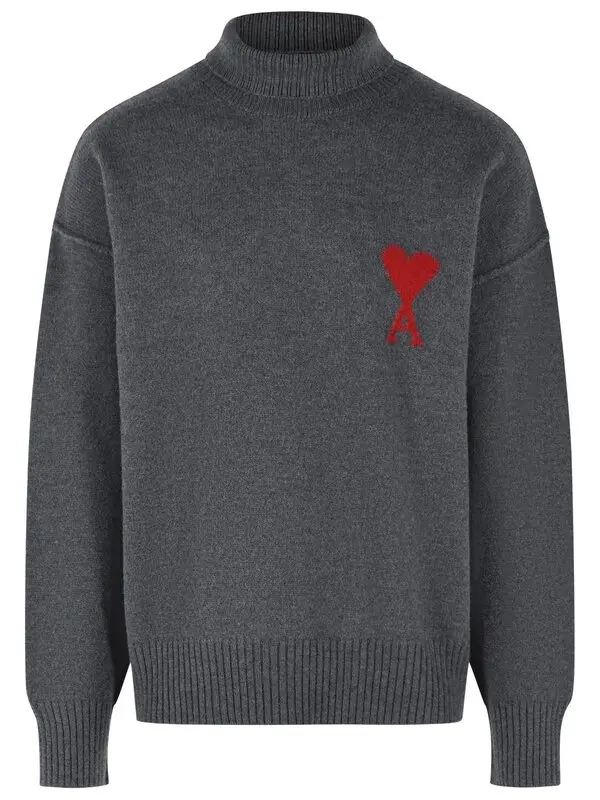 AMI Paris Virgin Wool Turtleneck Sweater With Contrast Logo