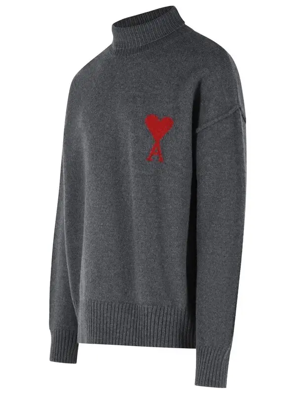 AMI Paris Virgin Wool Turtleneck Sweater With Contrast Logo