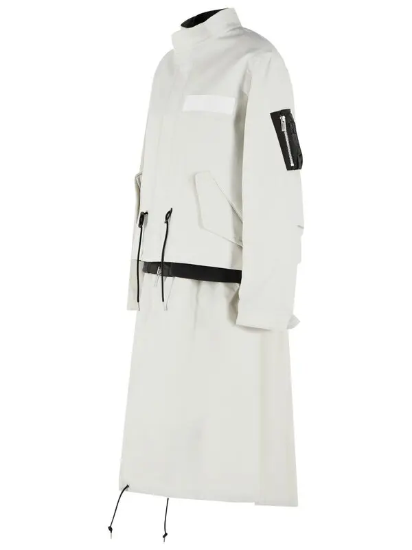 Sacai Wool Coat With Raised Neck And Drawstring Hem