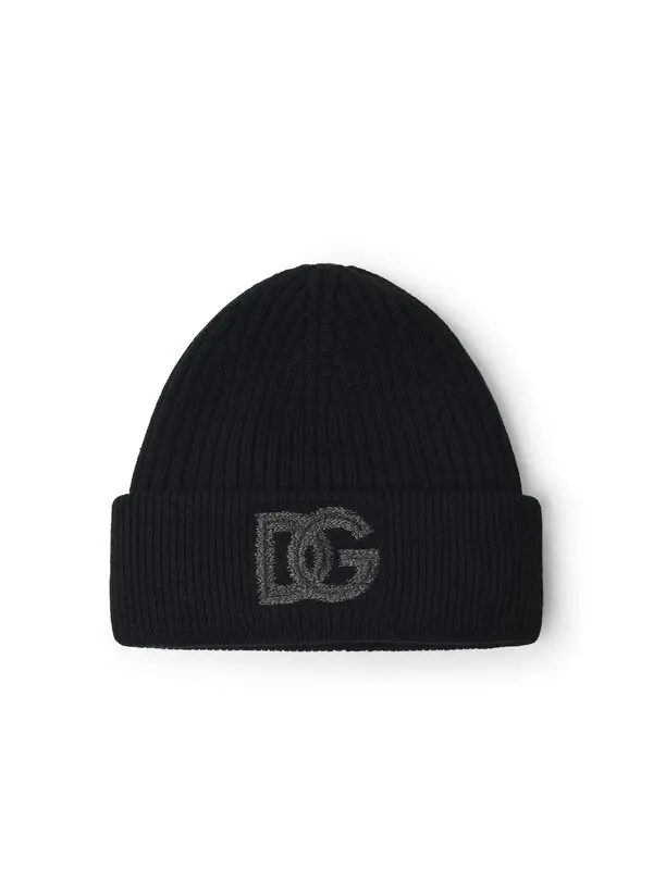 Dolce & Gabbana Dg' Logo Beanie In Virgin Wool