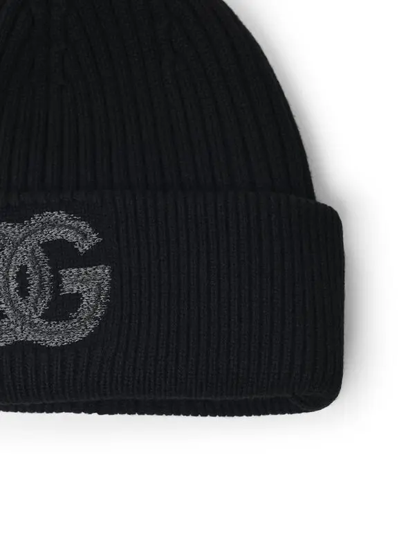 Dolce & Gabbana Dg' Logo Beanie In Virgin Wool