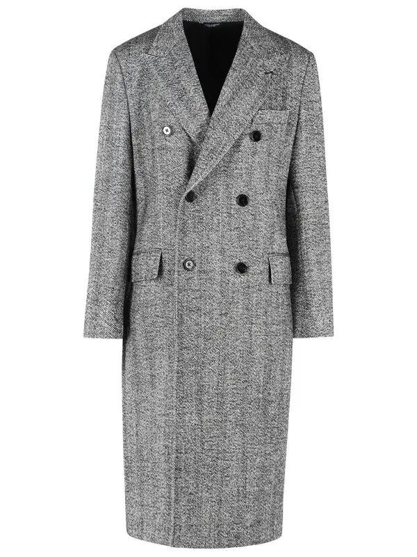 Dolce & Gabbana Fantasia' Long Grey Virgin Wool Coat