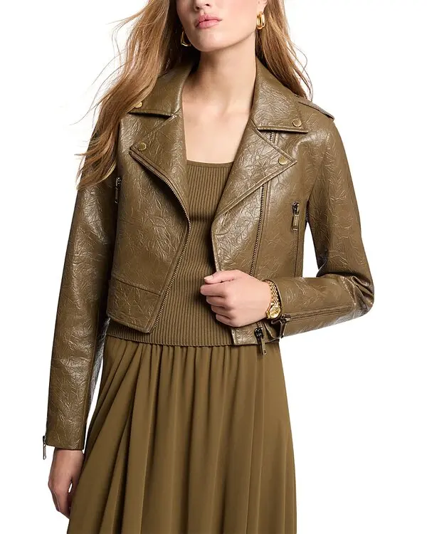 Michael Kors Cropped Faux Leather Moto Jacket