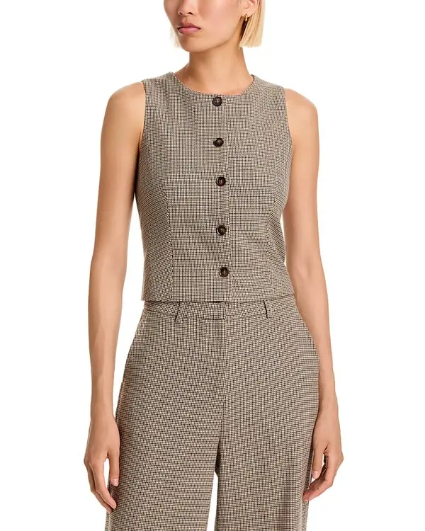 Aqua Mini Check Button Front Vest