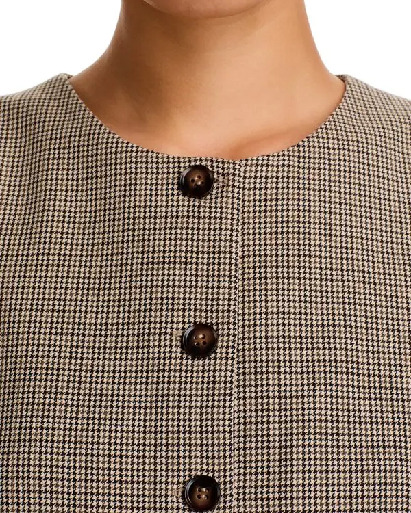 Aqua Mini Check Button Front Vest