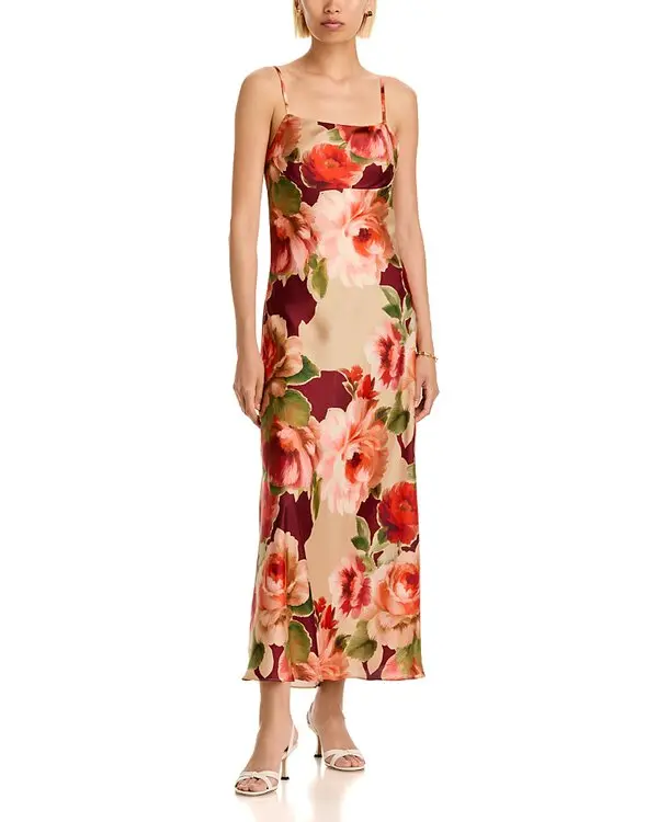 Aqua Printed Satin Cowl Neck Dress