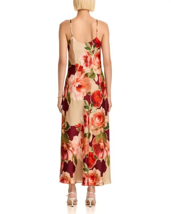 Aqua Printed Satin Cowl Neck Dress